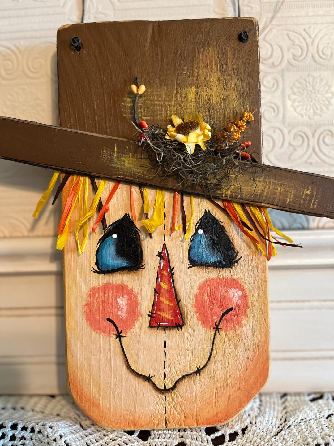 Primitive Wooden Fence Rail Scarecrow Ooak Shelf Sitter or Wall Hanging ...