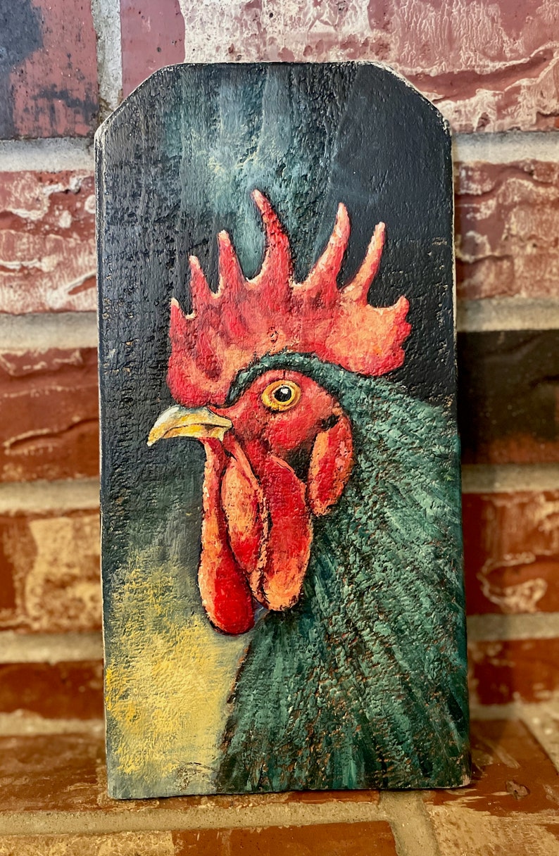 Primitive Folk Art Rooster Painting * Fence Rail Art * OOAK - Etsy
