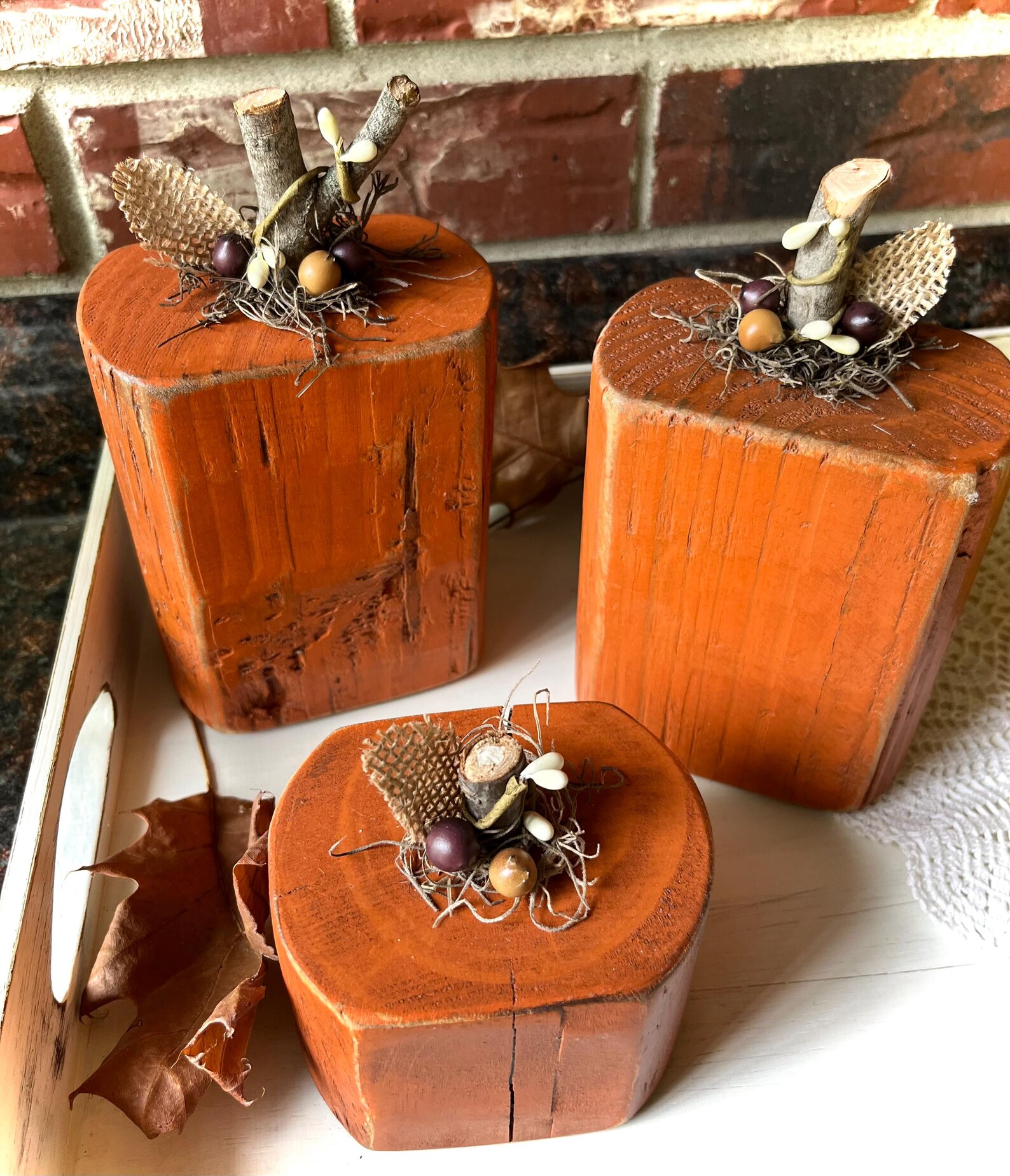 Primitive Hand Crafted Autumn Fall Fence Post Stump Pumpkins Ooak - Etsy