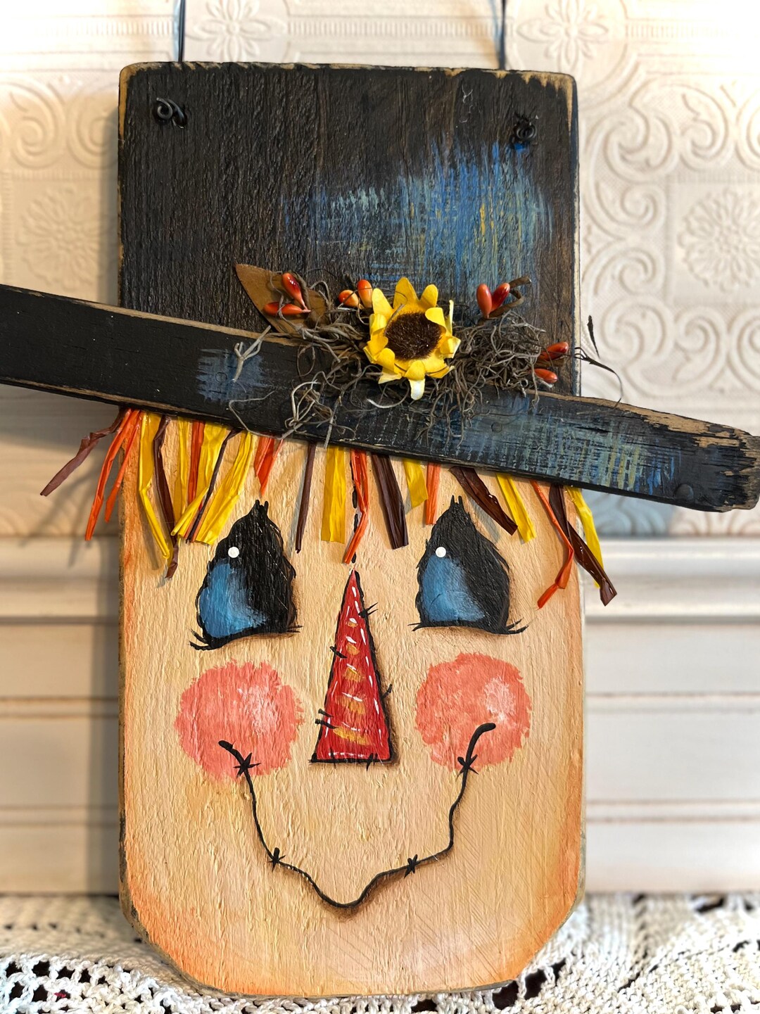Primitive Wooden Fence Rail Scarecrow Ooak Shelf Sitter or Wall Hanging ...