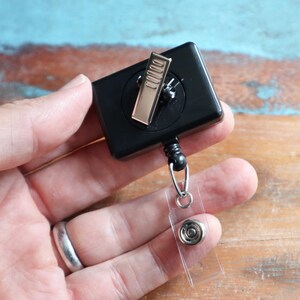 5 Pack - Rectangle Badge Reels With Spring Swivel Clip - Black ...