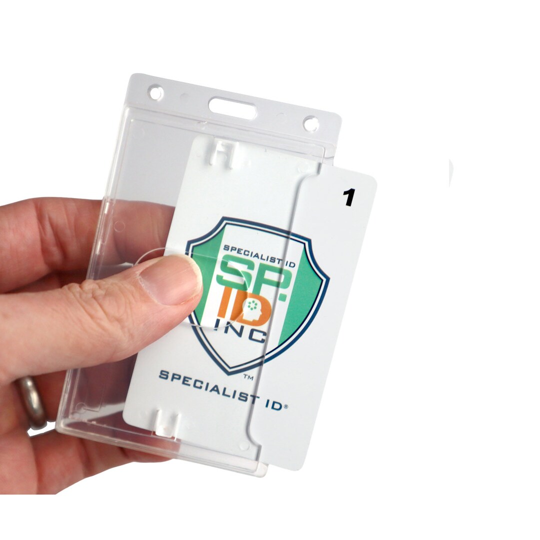 50 Pack - Hard Plastic Badge Holder - Crystal Clear Vertical ID ...