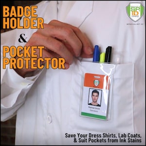 Pocket Protector for Pens With Badge Holder - Vertical Pouch Fits in ...