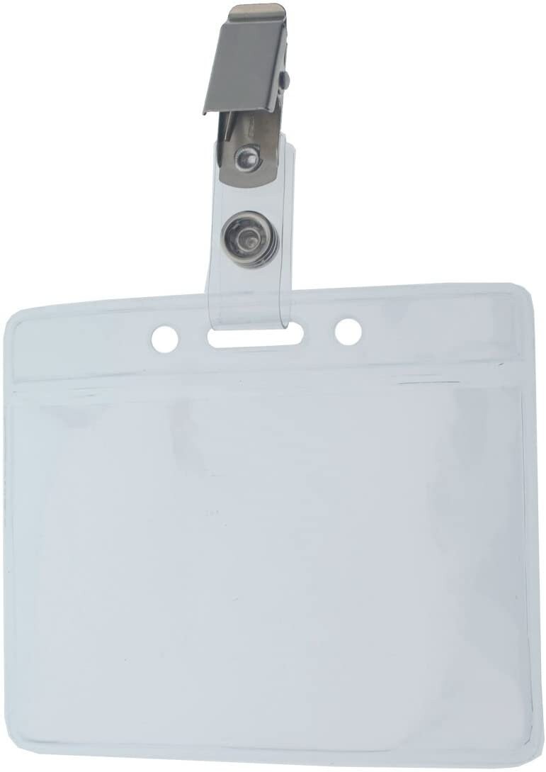 25 Clear Horizontal ID Badge/name Tag Holders With Metal Bulldog Clips ...