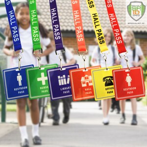 6 Classroom Hall Passes W Breakaway Lanyards - Durable Hall, Bathroom ...