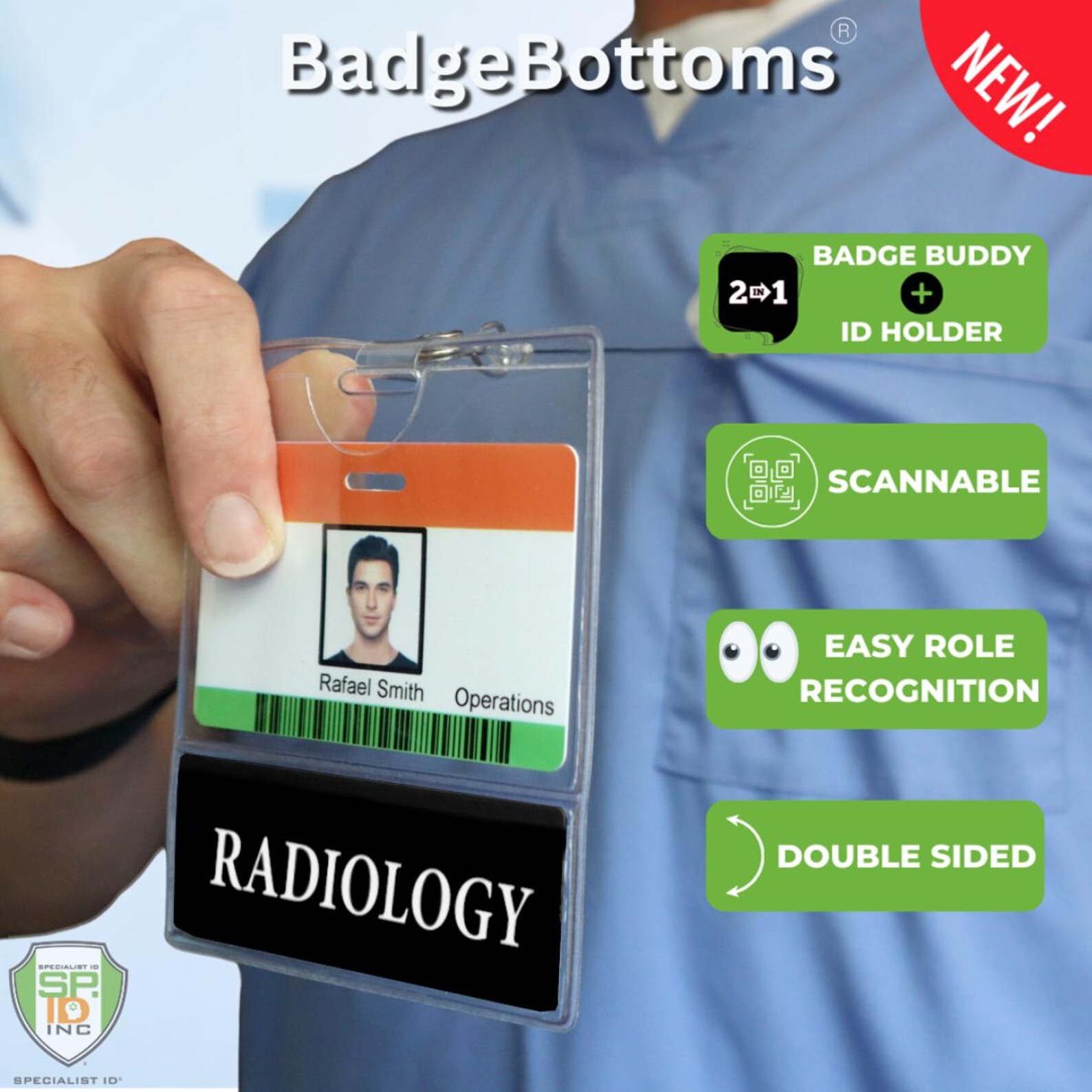 Horizontal Radiology Badgebottom - 2 in 1 Vinyl Badge Buddy Sleeve With ...