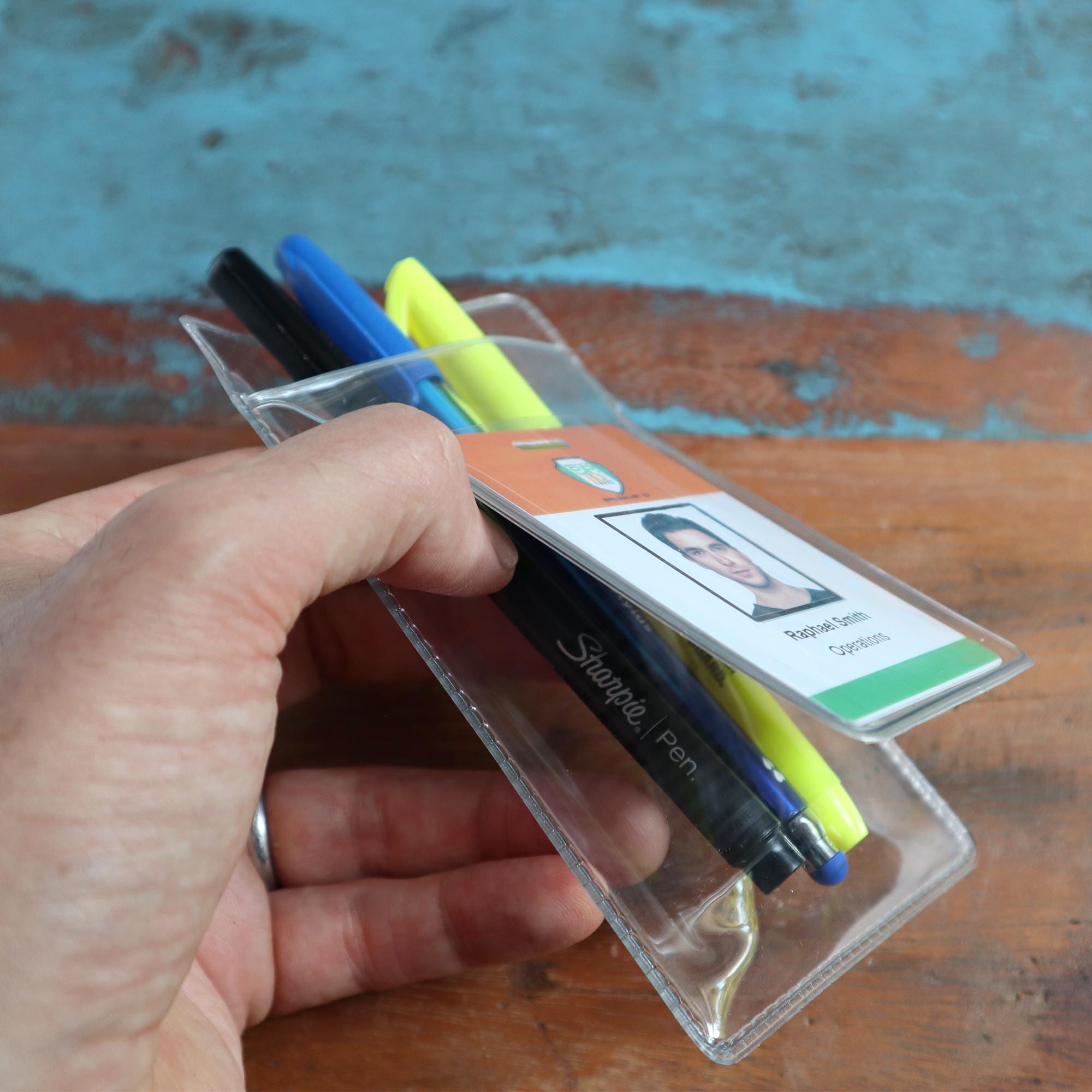 Pocket Protector for Pens With Badge Holder - Vertical Pouch Fits in ...