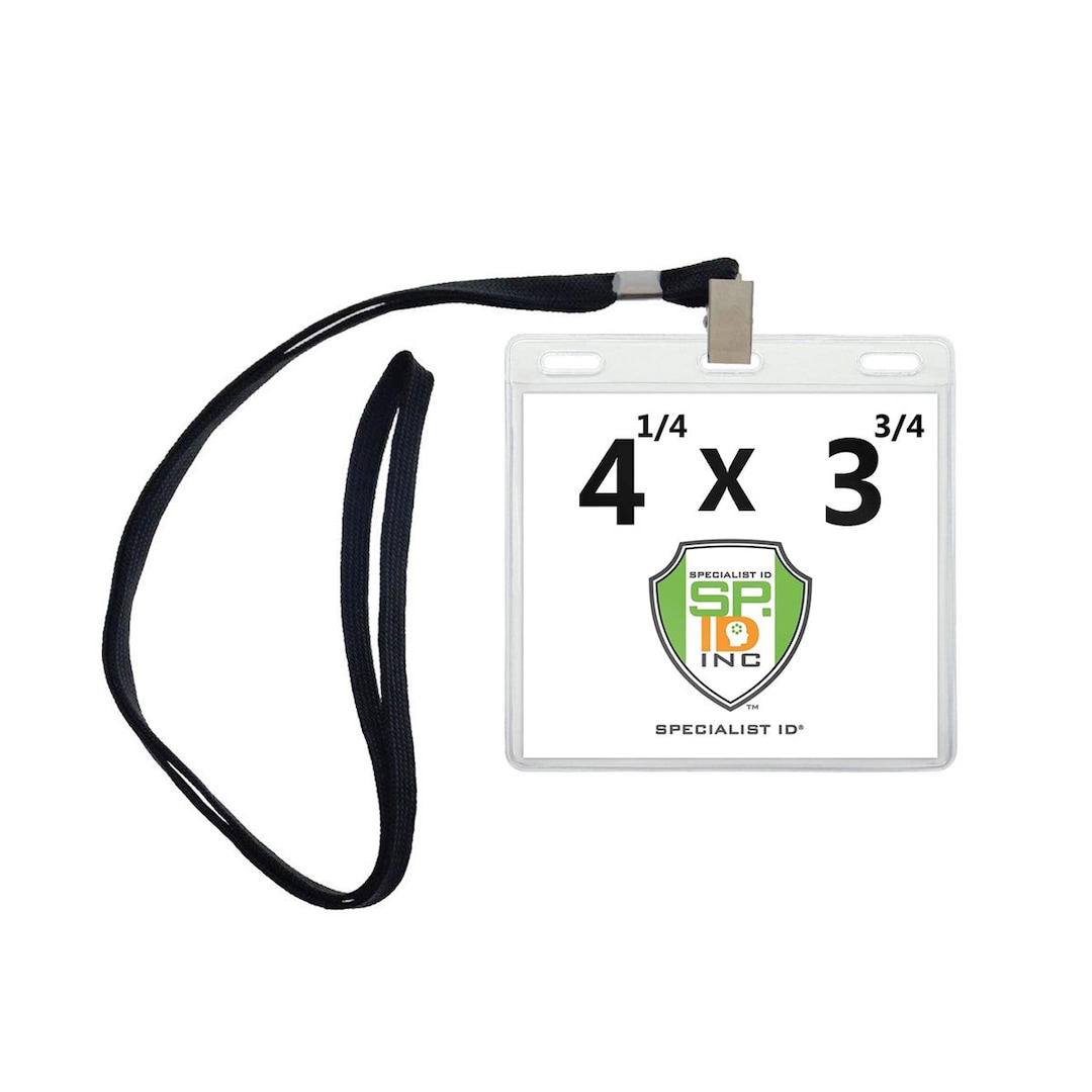 4x3 Badge Holders With Lanyards - Large Horizontal Clear 4 X 3 Name Tag ...