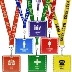 6 Classroom Hall Passes W Breakaway Lanyards - Durable Hall, Bathroom ...