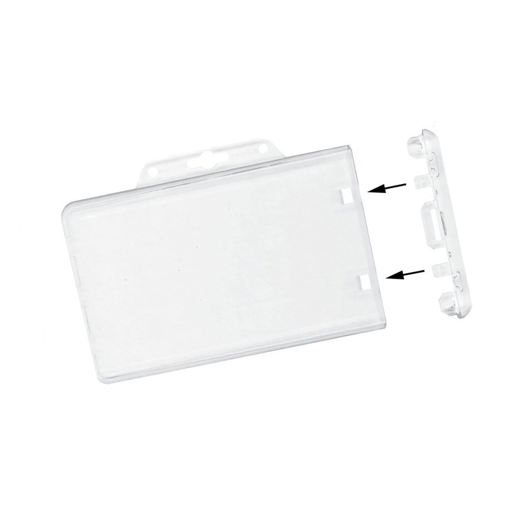 Permanent Locking Badge Holder - Clear Horizontal Rigid ID Protector ...