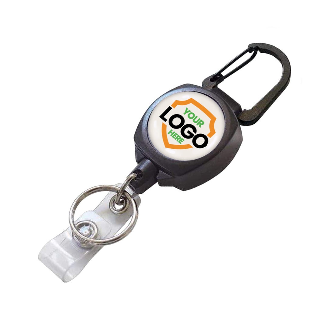 Customized Badge Reel Keychain - Retractable Carabiner Clip - No Twist ...