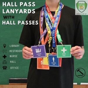 6 Classroom Hall Passes W Breakaway Lanyards - Durable Hall, Bathroom ...
