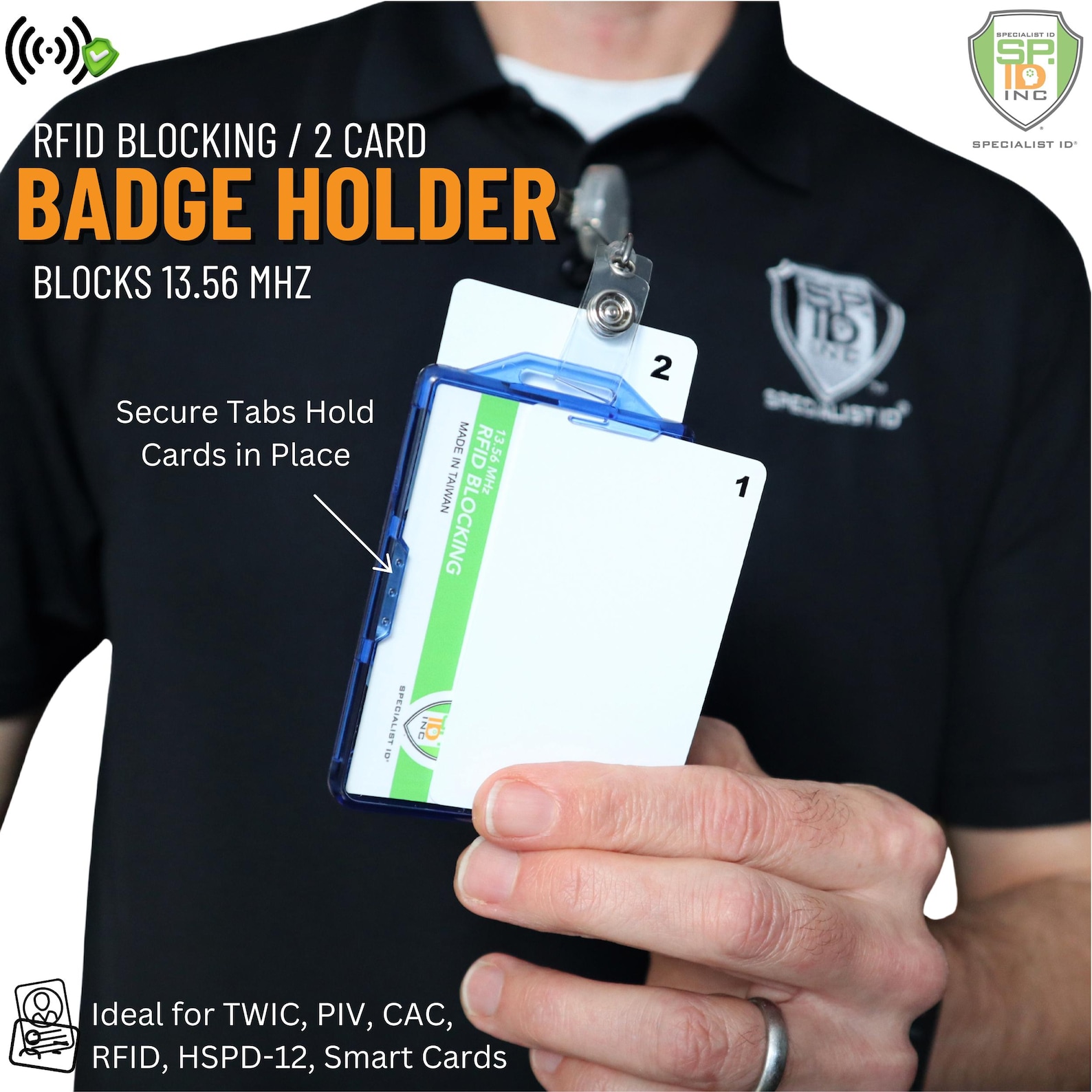 RFID Badge Holder - Dual-sided Smart Card Protector for CAC, TWIC, Piv ...