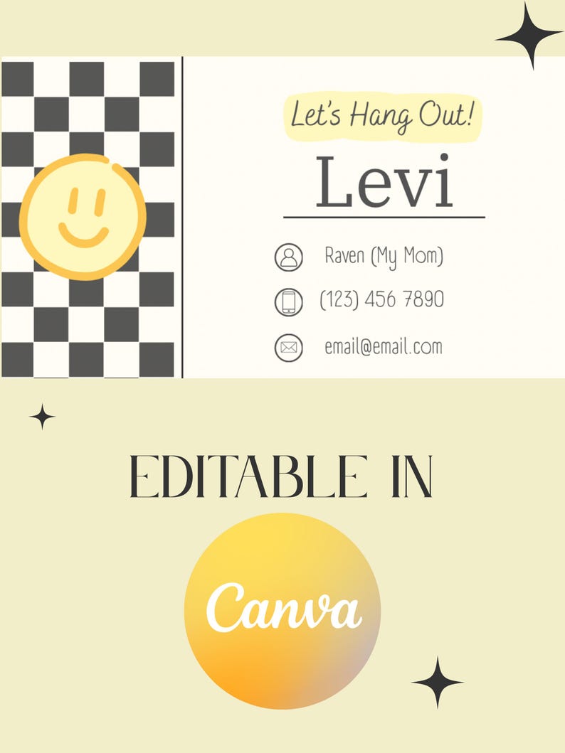 Editable Playdate Contact Card: Kids Number Exchange, Canva Template ...