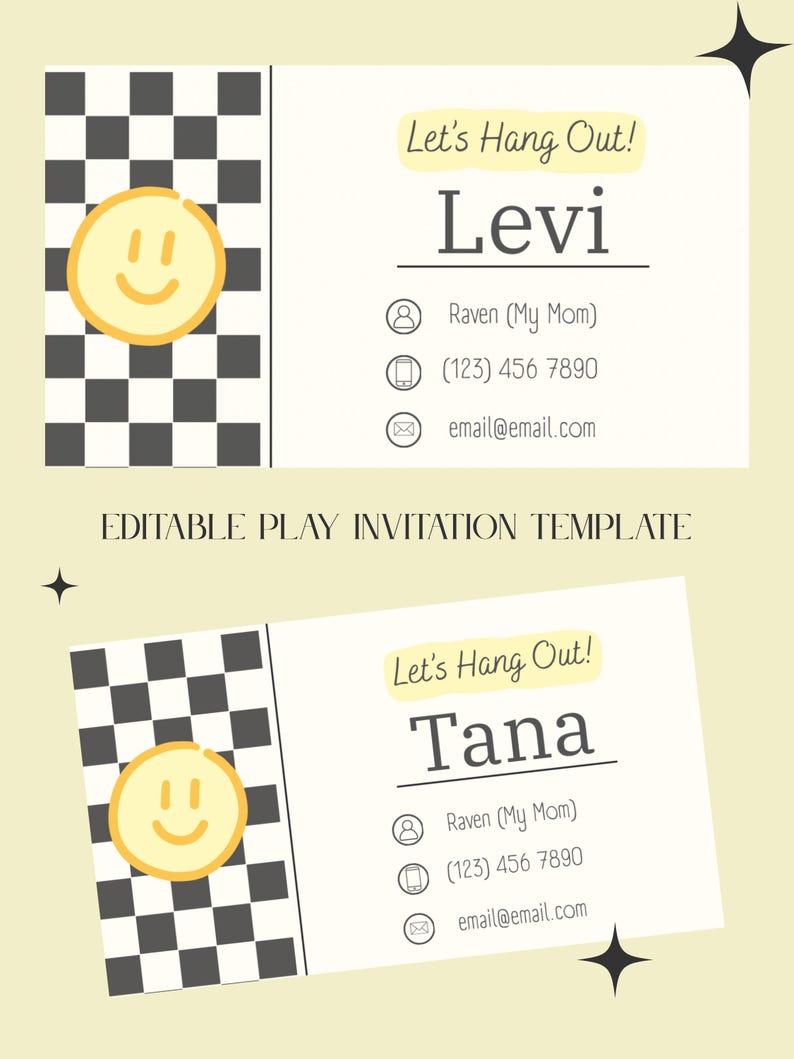 Editable Playdate Contact Card: Kids Number Exchange, Canva Template ...