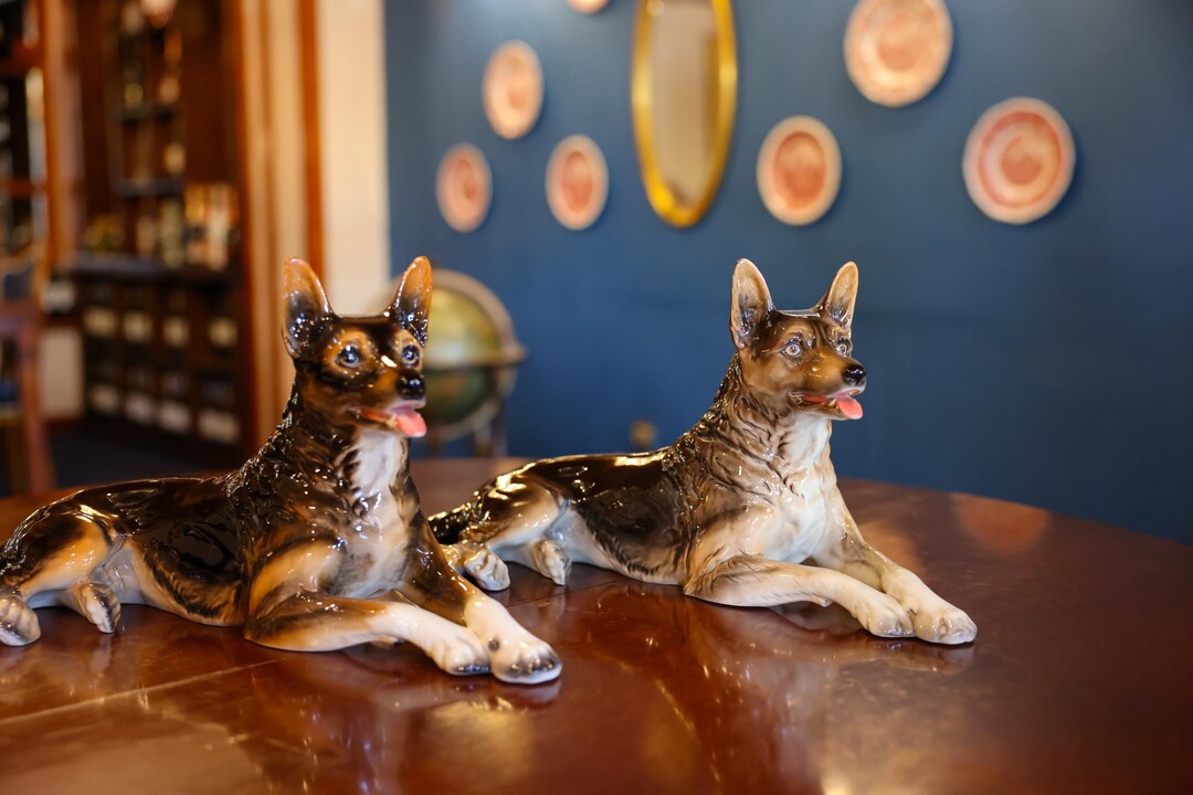 Vintage 1970s Goebel German Shepherd Dog Figurines – Set of 2, Hand ...