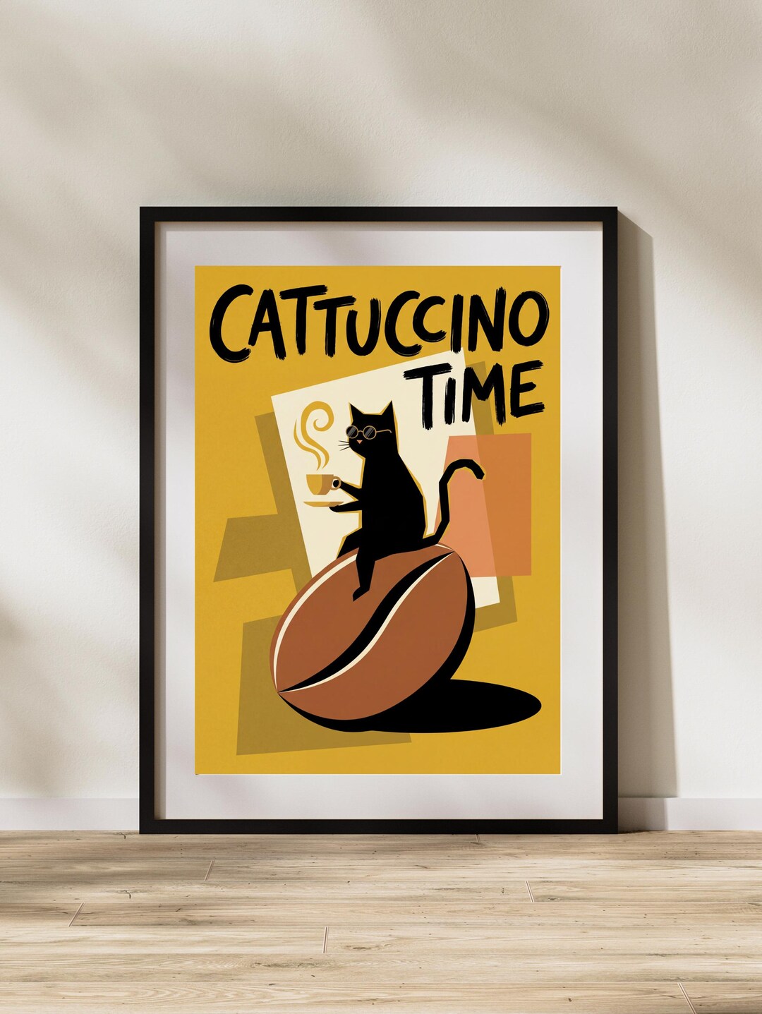 Cattuccino Time Poster: Funny Black Cat Coffee Wall Art Print (digital ...