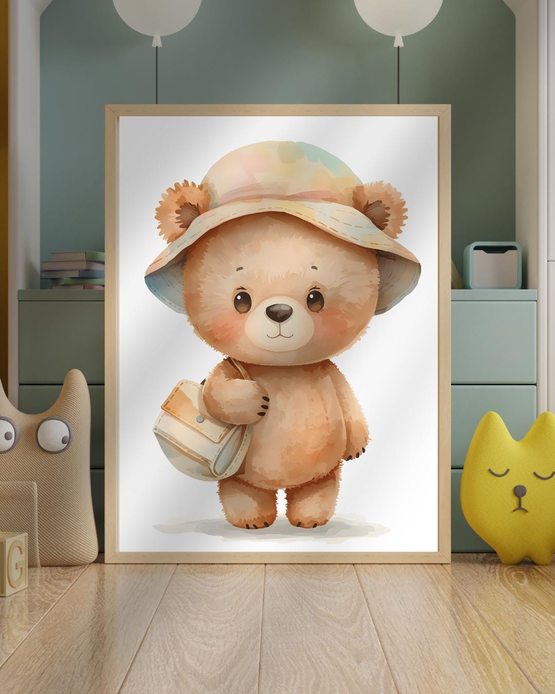 Explorer Teddy Bear With Satchel – Nursery & Kids Room Poster, Includes ...