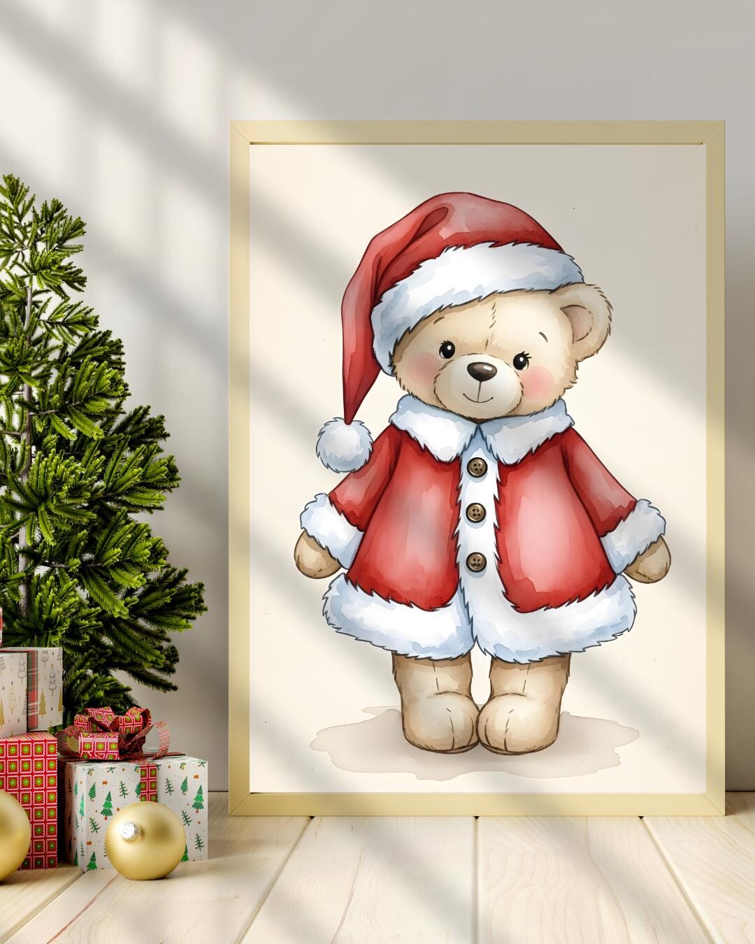 Teddy Bear Christmas Poster for Kids Room: Cuddly Holiday Wall Art ...