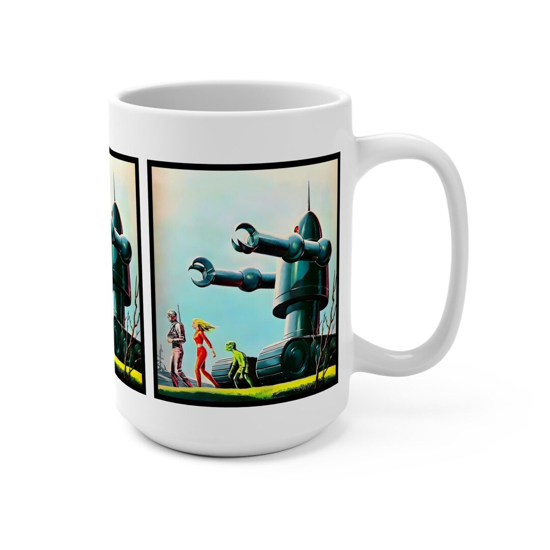 Retro Robot Encounter Mug | Vintage Sci Fi Comic Panel 15oz - Etsy