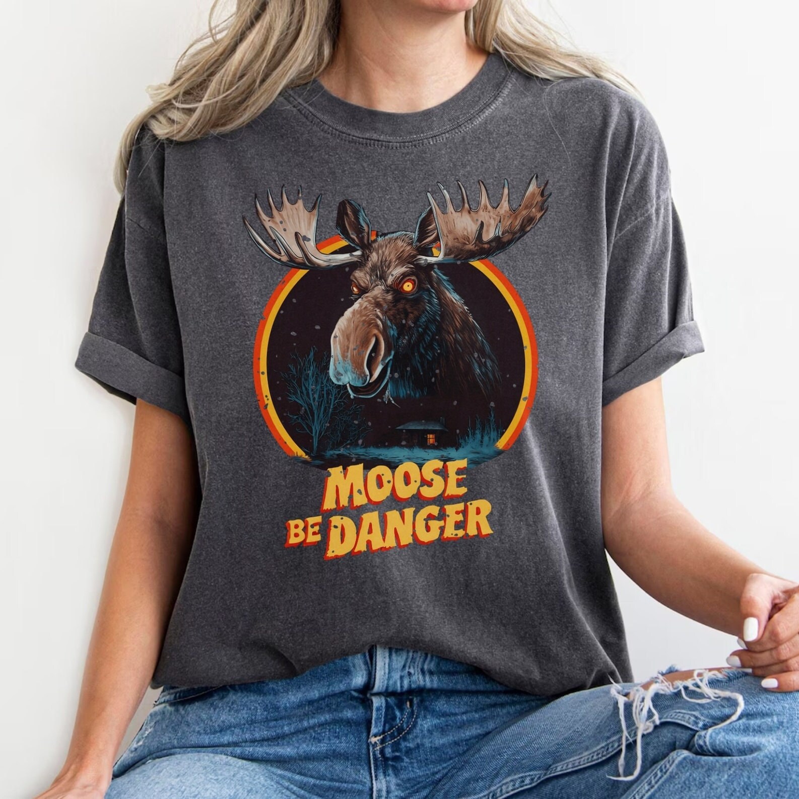 Retro Murder Moose Monster Halloween Shirt, Vintage Style Horror Shirt ...