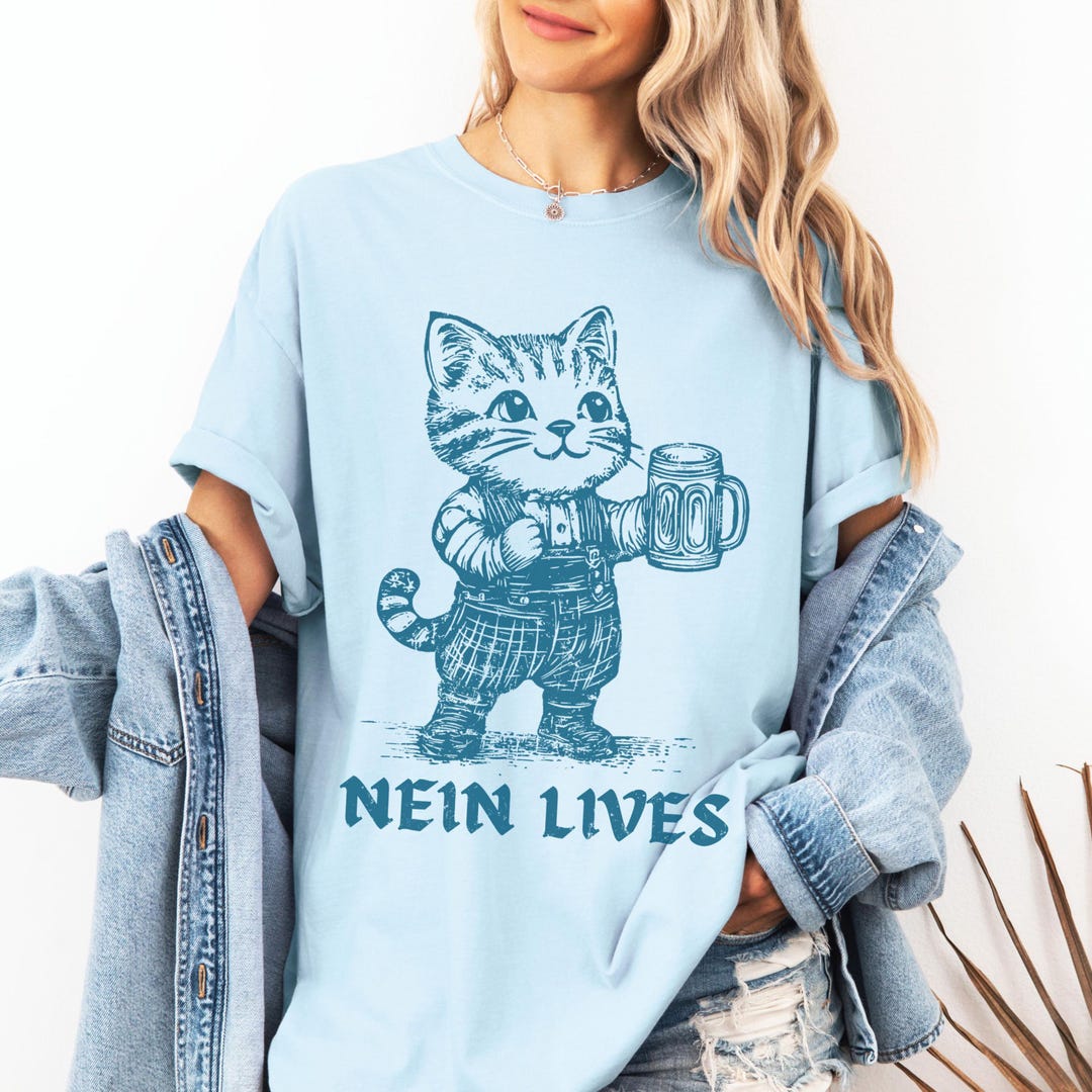 Oktoberfest Linocut Cat in Lederhosen Beer Stein, Nein Lives Nine Lives ...