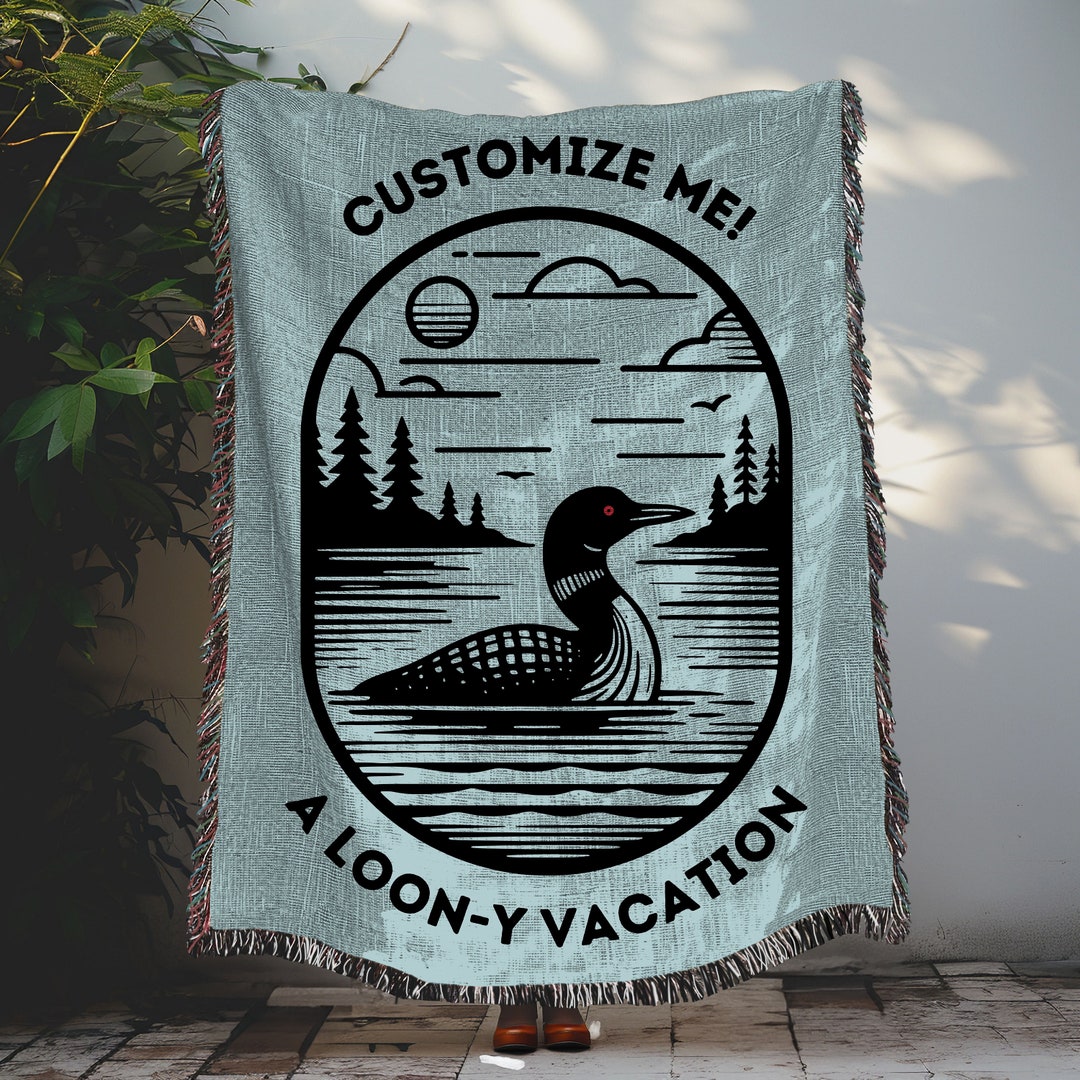 PERSONALIZED Common Loon Woven Throw Blanket, Lake Living Decor for ...