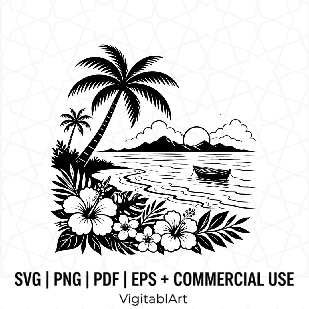 Beach Scene Svg, Palm Tree Beach Svg, Beach Clipart, Beach Wall Decor ...