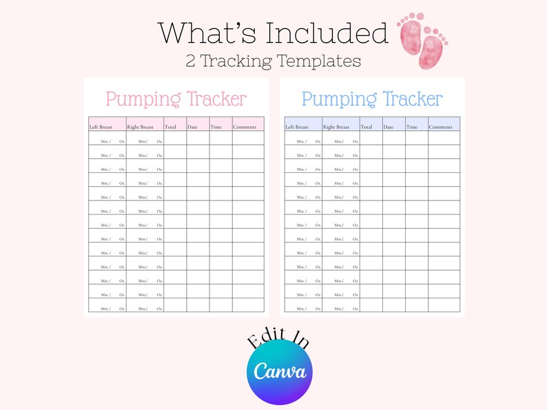 Pumping Tracker- Mom Organization Tool, Pink and Blue Design, Printable ...