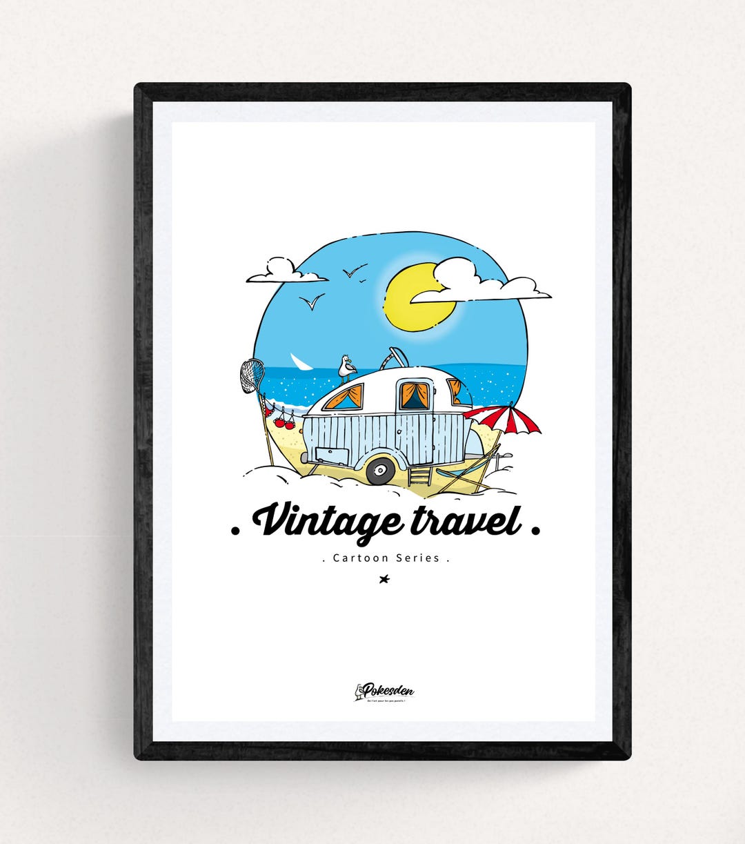 Vintage Caravan Poster by the Sea - Holiday Atmosphere Poster - Vintage ...