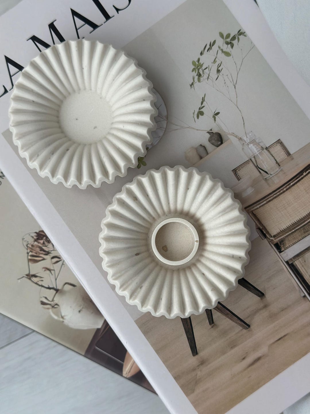 Ruffle Candle Holder and Ring Display Set of 2, Jesmonite Handmade - Etsy