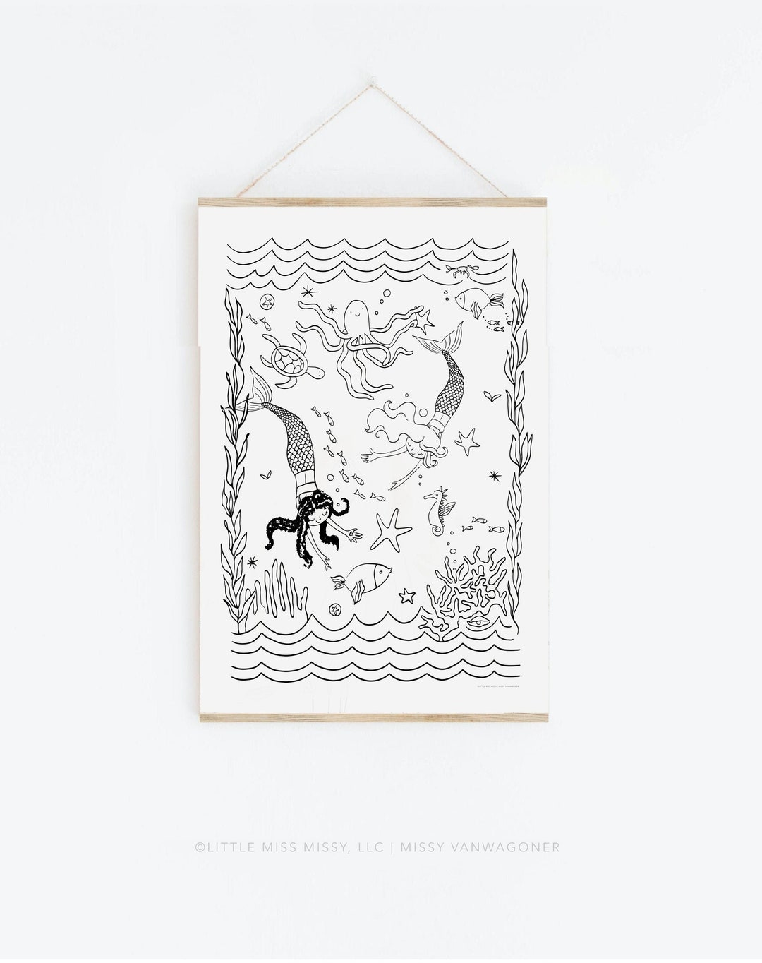 Mermaid and Friends Coloring Page, Ocean Sea Life, Water Lover ...