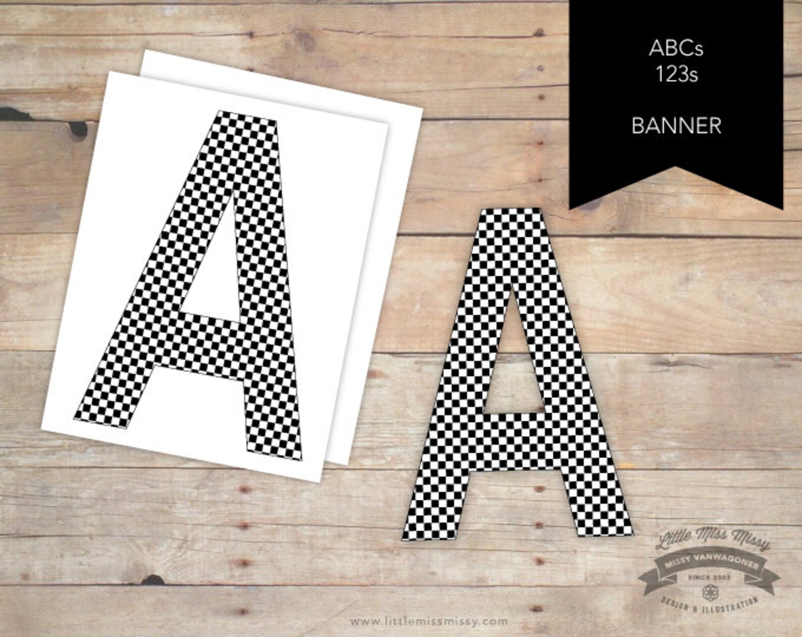 Black and White Checkered Name Party Banner, Letters, Numbers, Garland ...