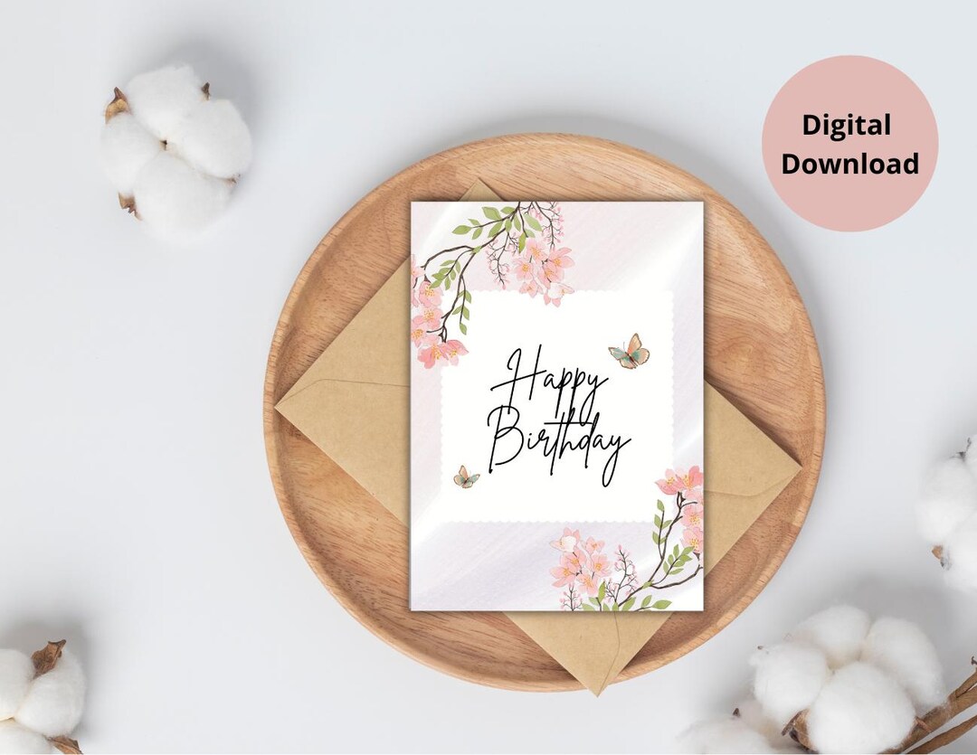 Floral Happy Birthday Card - Printable Greeting Card (digital Download ...