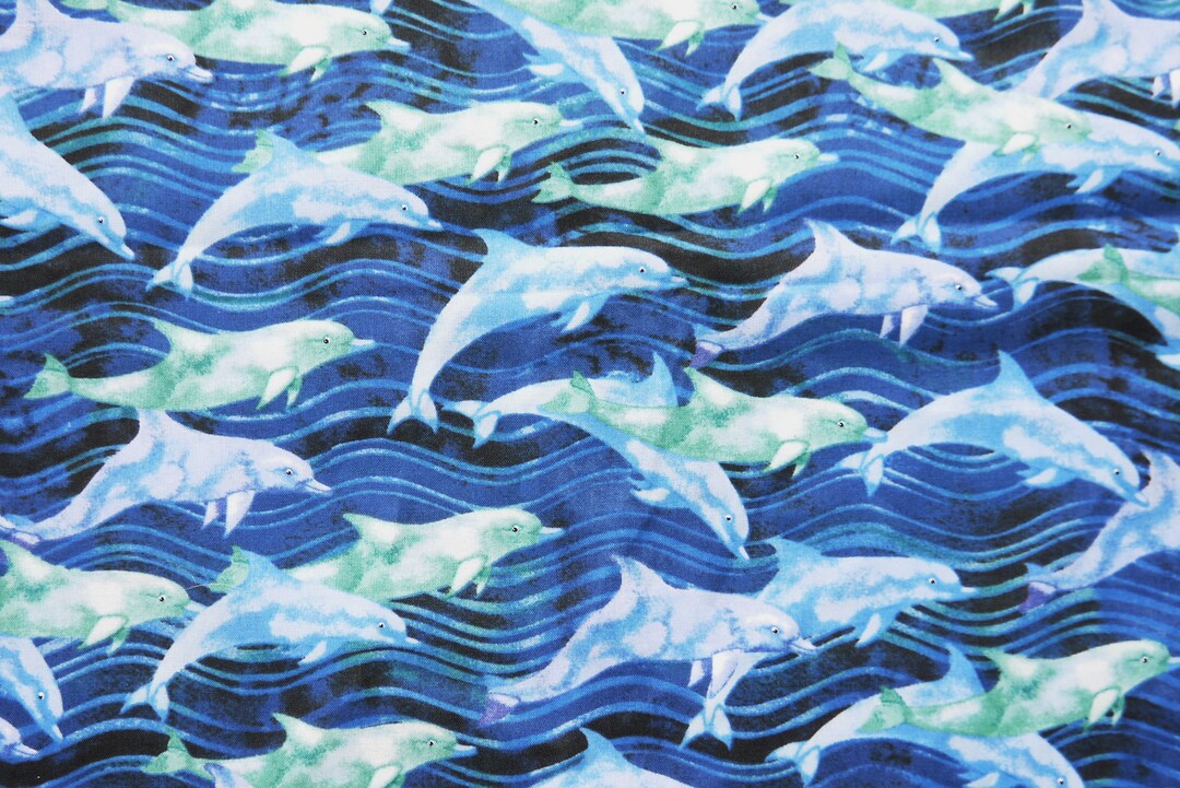 Dolphins APB 100% Cotton Fabric 1 Yard More for One Continuous Piece - Etsy