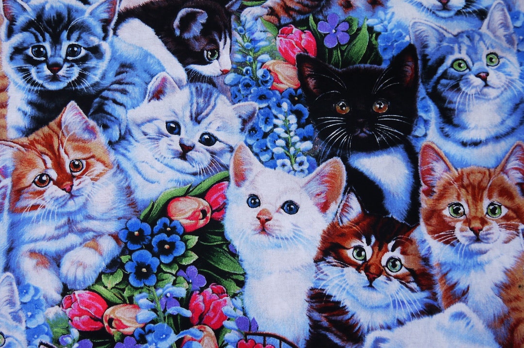 Garden Kittens Jenny Newland for David Textiles 100% Cotton Fabric 1 ...