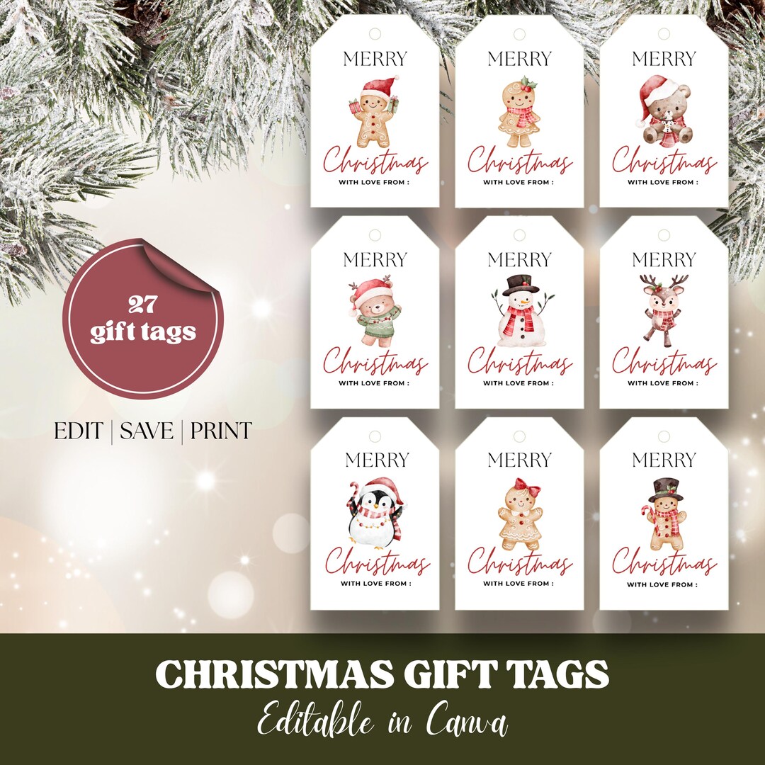 Merry Christmas Gift Tags Sets Editable,santa Gift Tags Editable Bundle ...