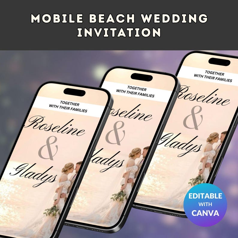 Seaside Wedding Invitation: Digital, Editable Template (mobile ...