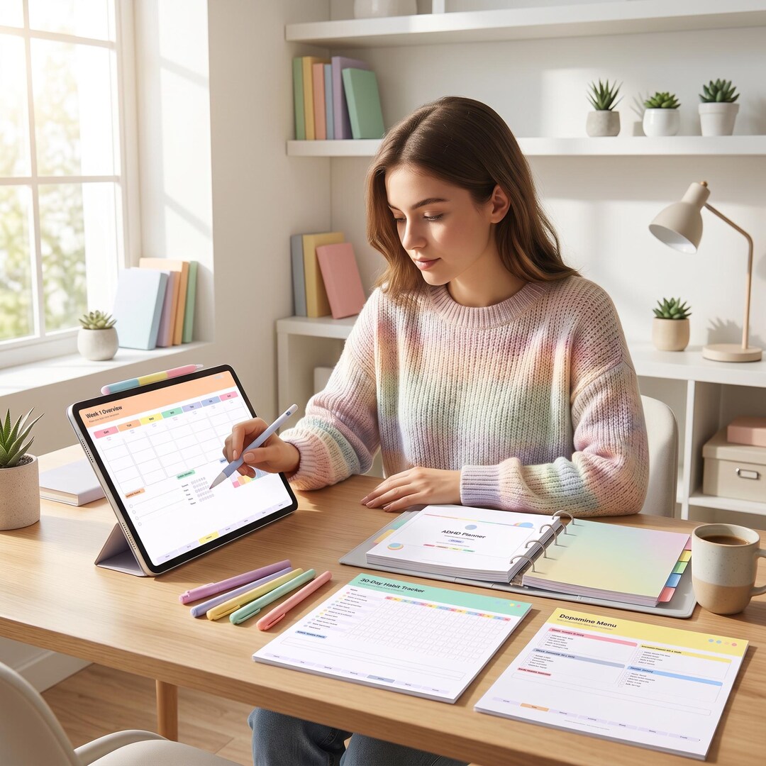 2026 ADHD Digital Planner Rainbow Pastel | Hyperlinked Goodnotes ...