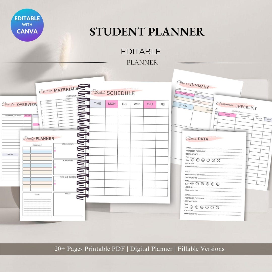 Academic Planner PDF: Study Schedule, Exam & Homework Logs - Digital ...