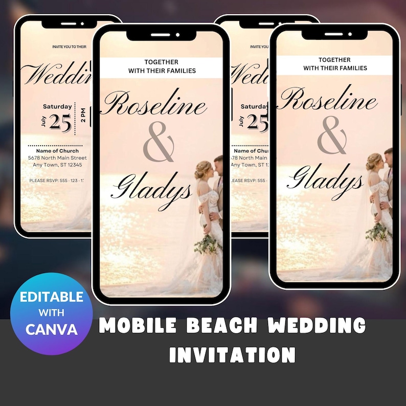 Seaside Wedding Invitation: Digital, Editable Template (mobile ...