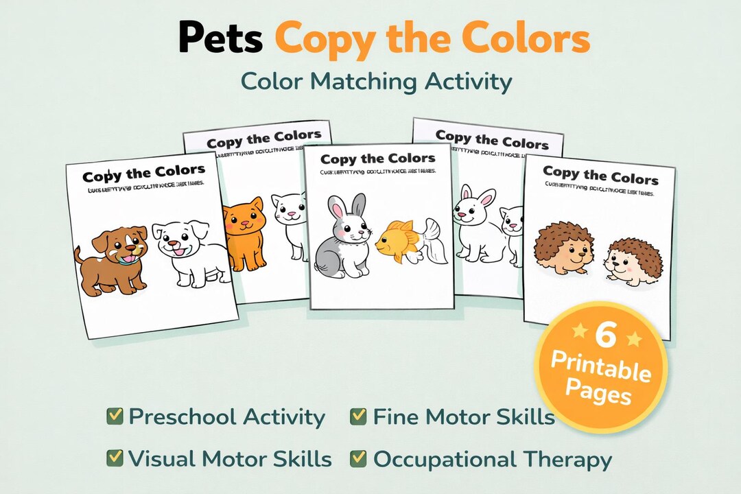 Pets Copy the Colors Printable | Preschool Color Matching Activity (6 ...