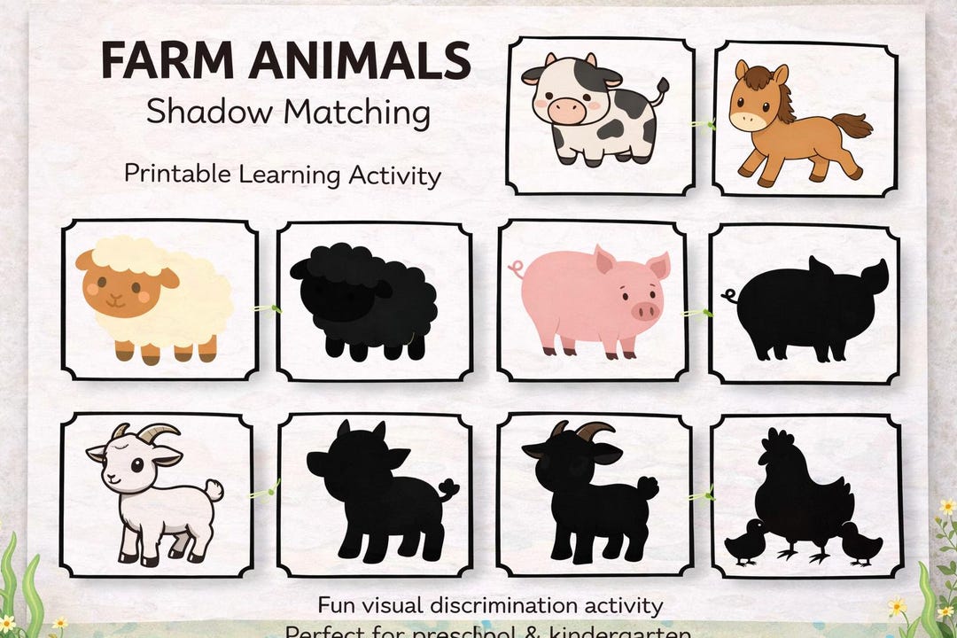 Farm Animal Shadow Matching Cards, Montessori, Fine Motor, Visual ...