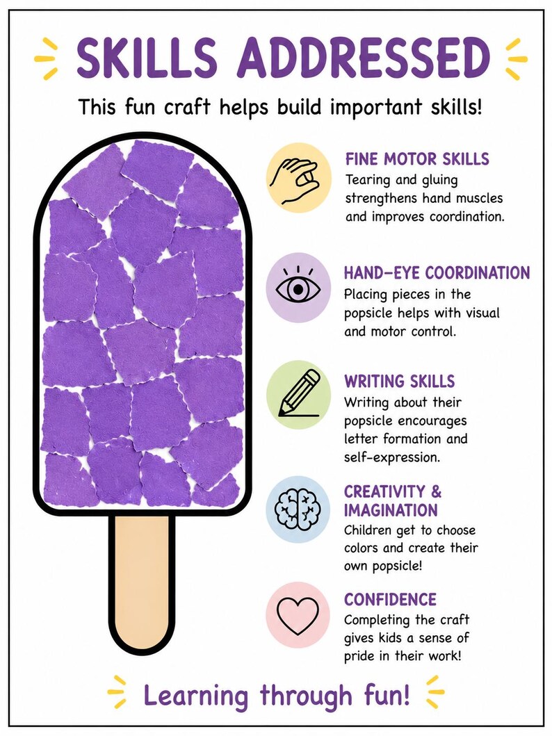Popsicle Craft Printable | Summer Tear Paper Activity (digital Download ...