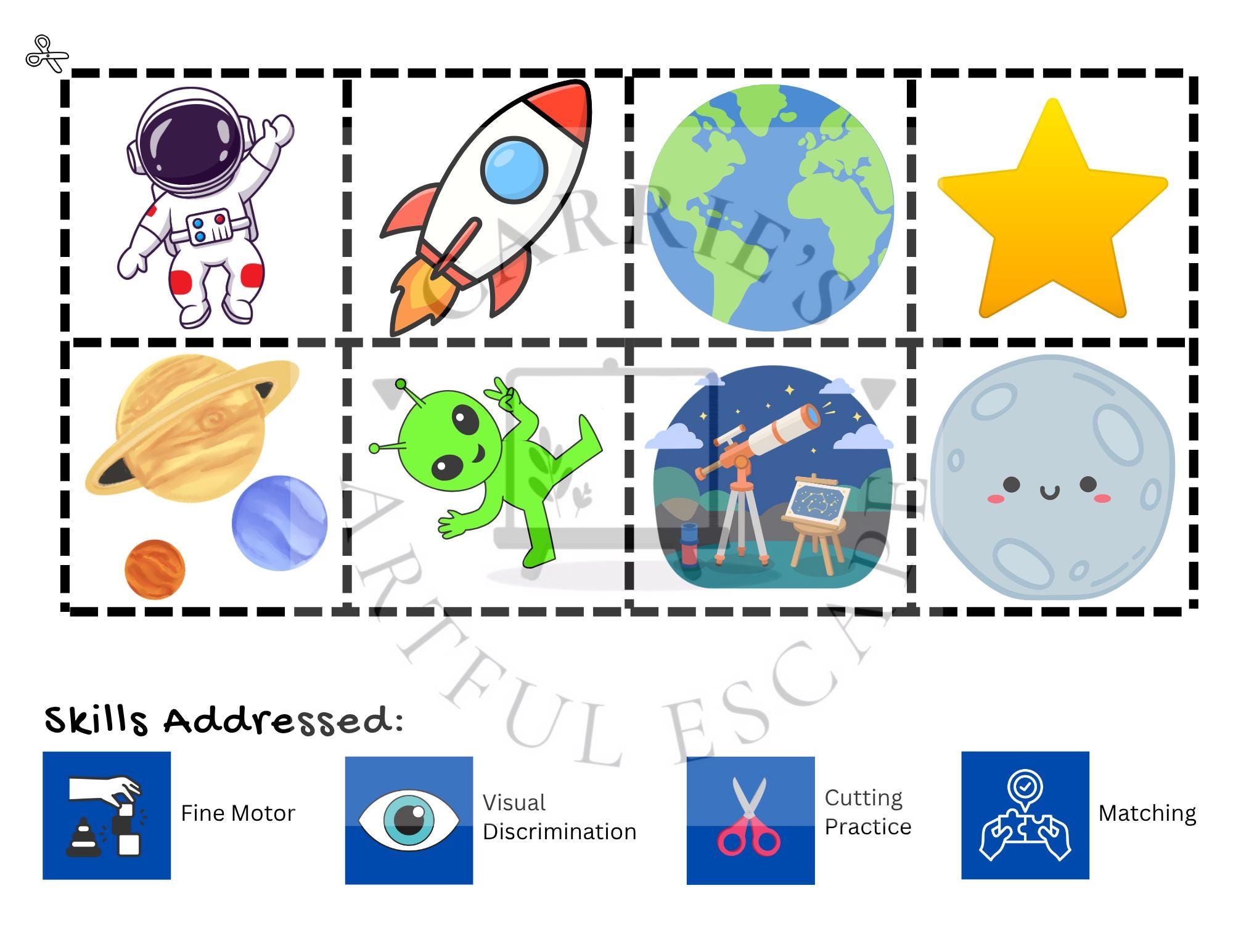 Space Cut and Paste Matching Activity | Preschool Fine Motor Worksheets ...