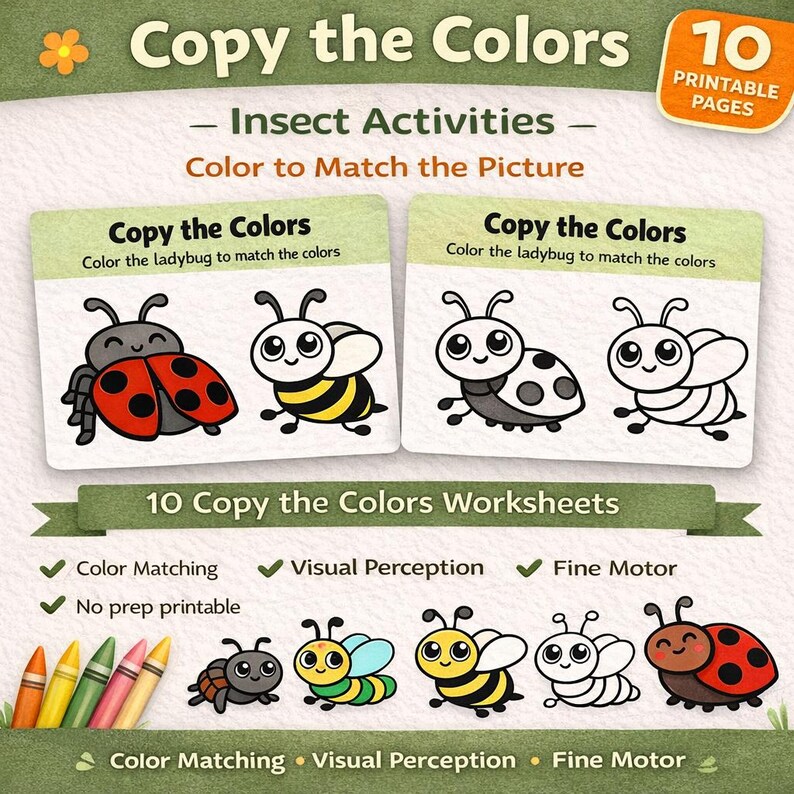 Insects Copy the Colors Printable | Preschool Color Matching Activity ...