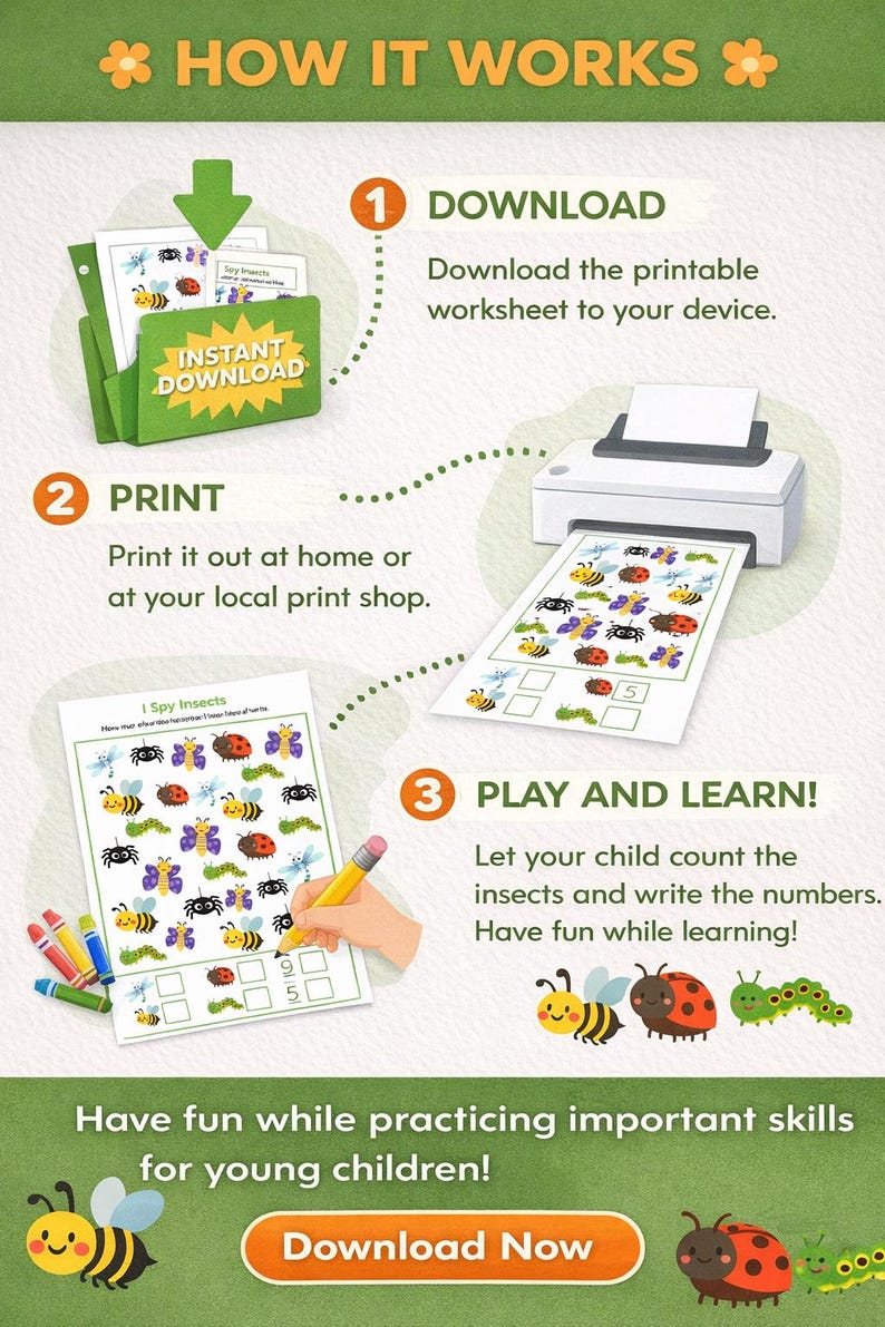 Insects I Spy Printable | Counting Worksheet | Preschool Math Activity ...