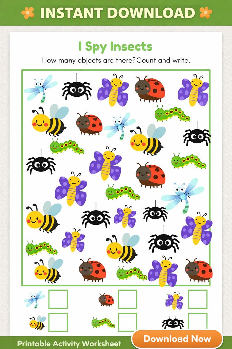 Insects I Spy Printable | Counting Worksheet | Preschool Math Activity ...