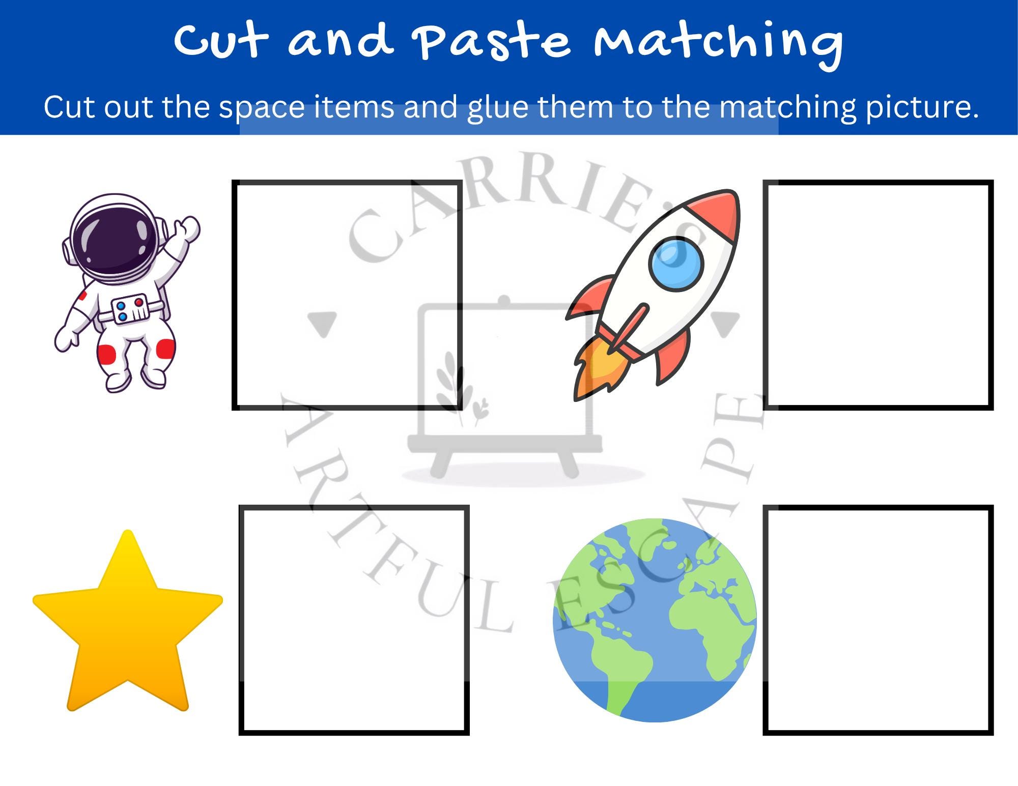 Space Cut and Paste Matching Activity | Preschool Fine Motor Worksheets ...