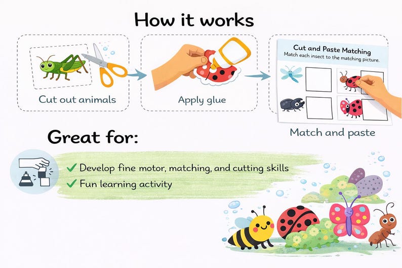 Insects Cut and Paste Matching Activity | Preschool Fine Motor ...